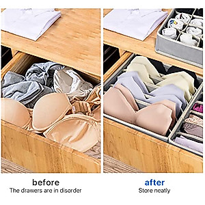 CozyCat Underwear Drawer Organizer Dividers for Bra and Socks 4-pack, Foldable Underware Drawer Organizers, Clothing Storage Boxes, Suit for Lingerie, Bras, Socks, Ties. (6+7+8+24 cell), Gery