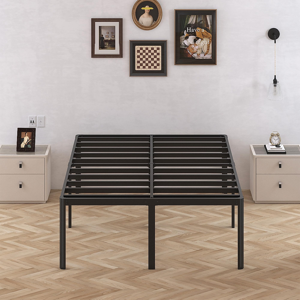 Likelalaso 24 Inch High Queen Bed Frame with Rounded Corner, Heavy Duty Metal Bed Frame Queen Size Under-Bed Storage Space, No Box Spring Needed, Noise Free, Easy Assembly, Black