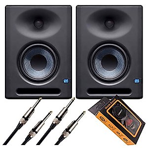Pair of PreSonus Eris E5 XT 5 inch Powered Studio Monitor 5" Powered Studio Monitor with Woven Composite LF Driver, 1" Silk-Dome HF Driver with Gravity Phone Holder and Pair EMB 1/4 Cable Bundle