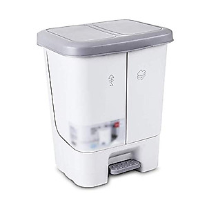 LZQBD Waste Bins,Dual Trash Garbage Can, 22L Rubbish Bin, Plastic Step Bin, Dual Compartments, Plastic Inner Buckets and Hinged Lids, Handles, Soft Closure, Airtight