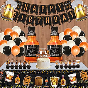 Whiskey Birthday Party Decorations for Men Aged to Perfection Party Supplies Include Birthday Banner Whiskey Garland Tablecloth Cake Toppers Foil Balloons for Whiskey Party Decorations for Dad Daddy