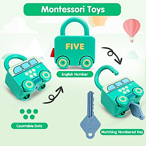 TENGTUNG Preschool Learning Activities Lock and Key Toy, Montessori Counting and Matching Toy for Toddler Learning Educational Preschool Toy Keys for Kids 1 2 3 4 Years Old
