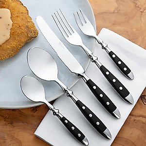 GRÄWE cutlery set for 6 persons made of stainless steel, Heavy, Rustic, Table cutlery set 30 pieces, Forged cutlery with black handles - Nuremberg series