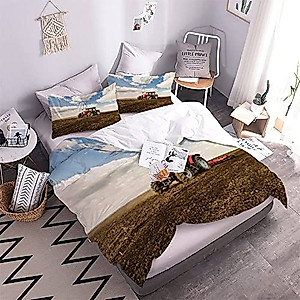 Quilt Cover Twin Size Tractor 3D Bedding Sets Agricultural Tractor Duvet Cover Breathable Hypoallergenic Stain Wrinkle Resistant Microfiber with Zipper Closure,beding Set with 2 Pillowcase