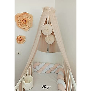 Soft canopy for nursery with holder and pompoms, Kids hanging tent for bedroom, Bed canopy, crib canopy, baby room decor, Nook baldachin (Dusty Pink)