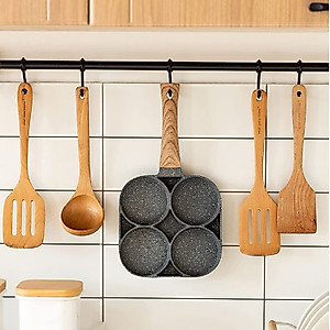 LMIP Egg Skillet, Omelette Pan Nonstick 4 Cup Pancake Pan, Gas and Induction Compatible for Burgers, Omelettes, Outdoor Camping 14.9"x7.3" (Black)