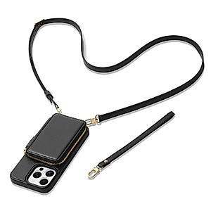 ZVE for iPhone 15 Pro Max Wallet Case Crossbody, Card Holder Phone Purse for Women, RFID Blocking Zipper Leather Cover with Wrist Strap for iPhone 15 Pro Max (6.7 inch)- Black