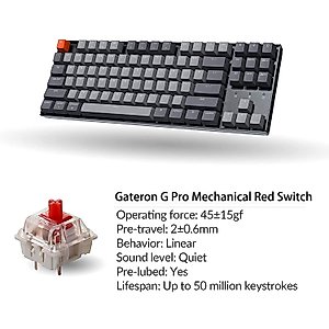Keychron K8 80% Layout Bluetooth Wireless Mechanical Keyboard, Tenkeyless 87 Keys/USB C/White Backlit/Gateron G Pro Red Switch/N-Key Rollover, TKL Gaming Keyboard for Mac Windows