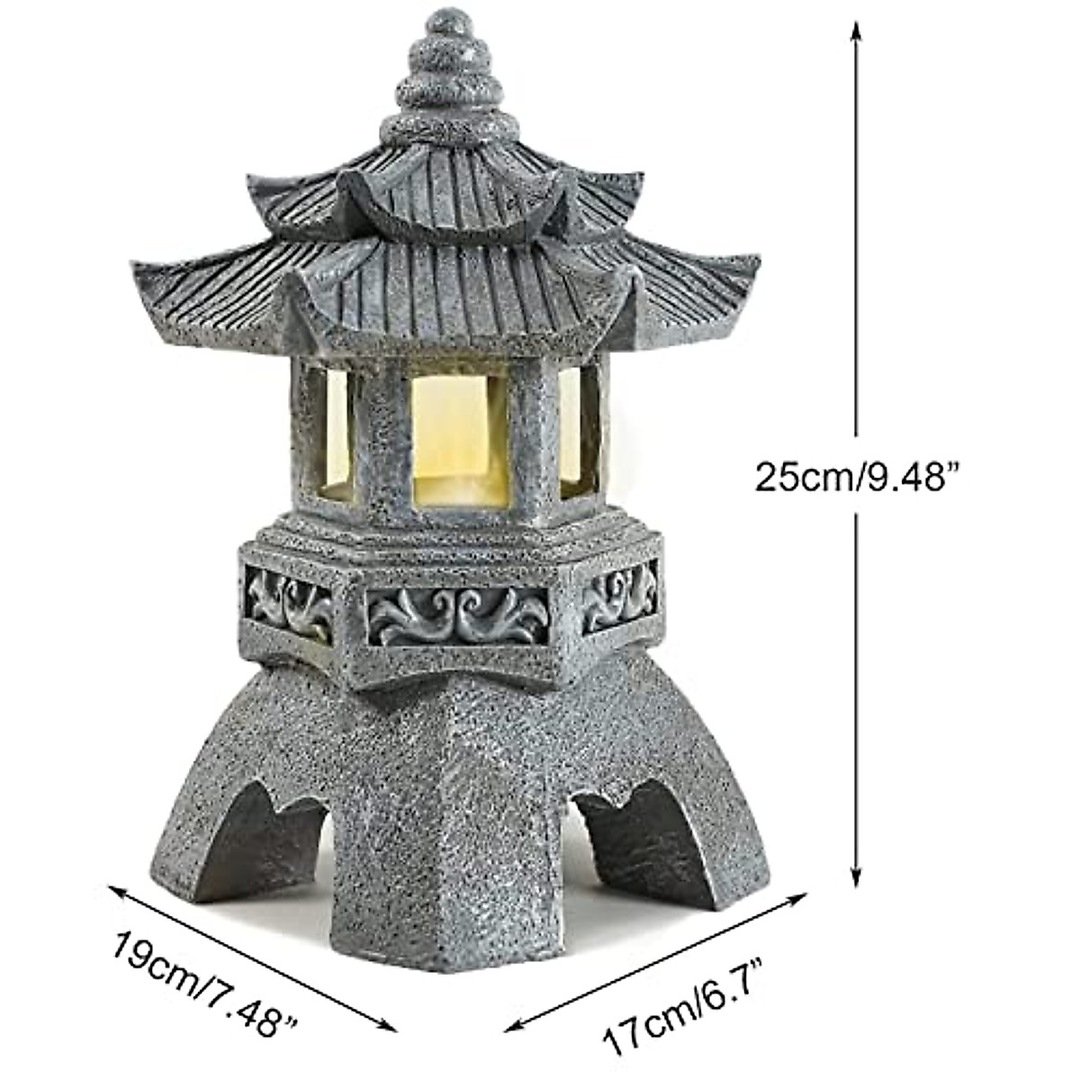 Lovely Ran Zen Solar Pagoda Lantern Garden Statue, Indoor/Outdoor Zen Asian Decor for Landscape Balcony, Garden, Patio, Porch Yard Art Ornament