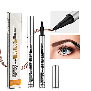 2PCS Maria Ayora Natural Looking Microblading Eyebrow Pencil with Innovative Micro-Fork Tip Applicator, Natural & Long-lasting Eyebrow Pen Makeup, Waterproof & Smudgeproof, Vegan (Dark Brown)