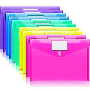 Sooez 10 Pack Plastic Envelopes Poly Envelopes, Clear Document Folders Plastic File Folders US Letter A4 Size File Envelopes with Label Pocket, Assorted Color