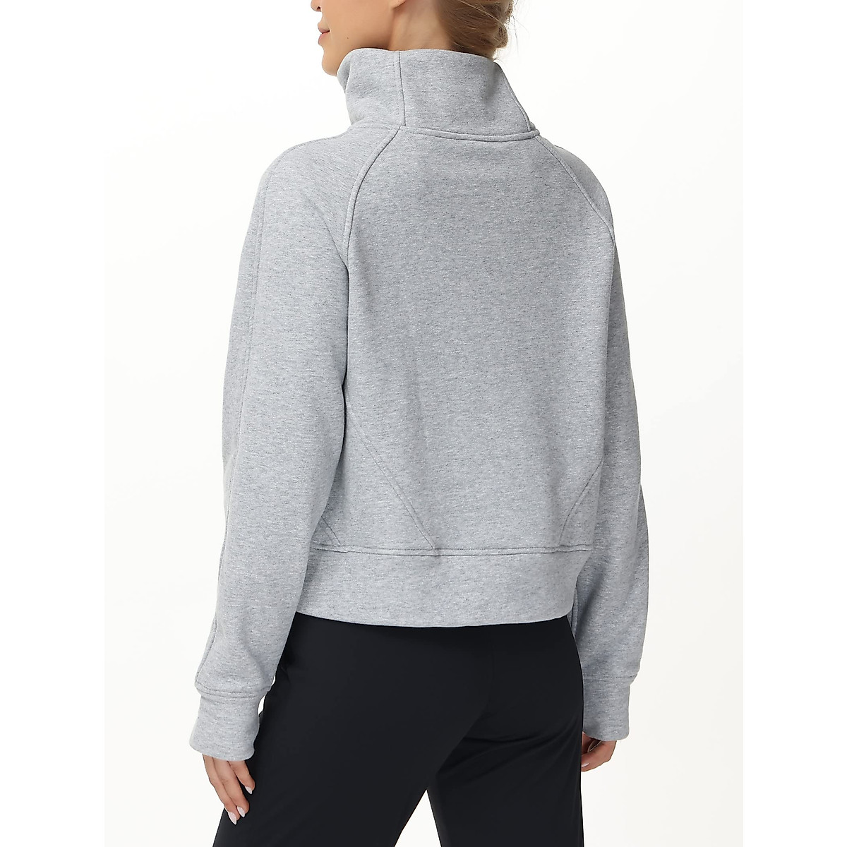 THE GYM PEOPLE Women's Half Zip Pullover Sweatshirt Fleece Stand Collar Crop Sweatshirt with Pockets Thumb Hole Grey