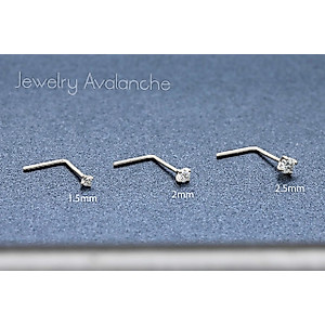 22G L-Shape Nose Stud Solid 14Kt Gold Stud Nose Ring with Moissanite Gemstone - April Birthstone Nose Stud-LSWG-MNT1.5