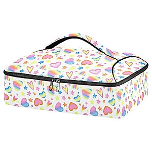 Kcldeci Insulated Thermal Food Carrier Insulated Casserole Carrier for Hot or Cold Food,Heart Star Rainbow Hearts Insulated Tote Bag for Potluck Cookouts Parties Picnic,Lasagna Lugger