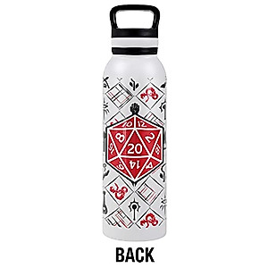 Dungeons & Dragons OFFICIAL D20 Pattern 24 oz Insulated Canteen Water Bottle, Leak Resistant, Vacuum Insulated Stainless Steel with Loop Cap