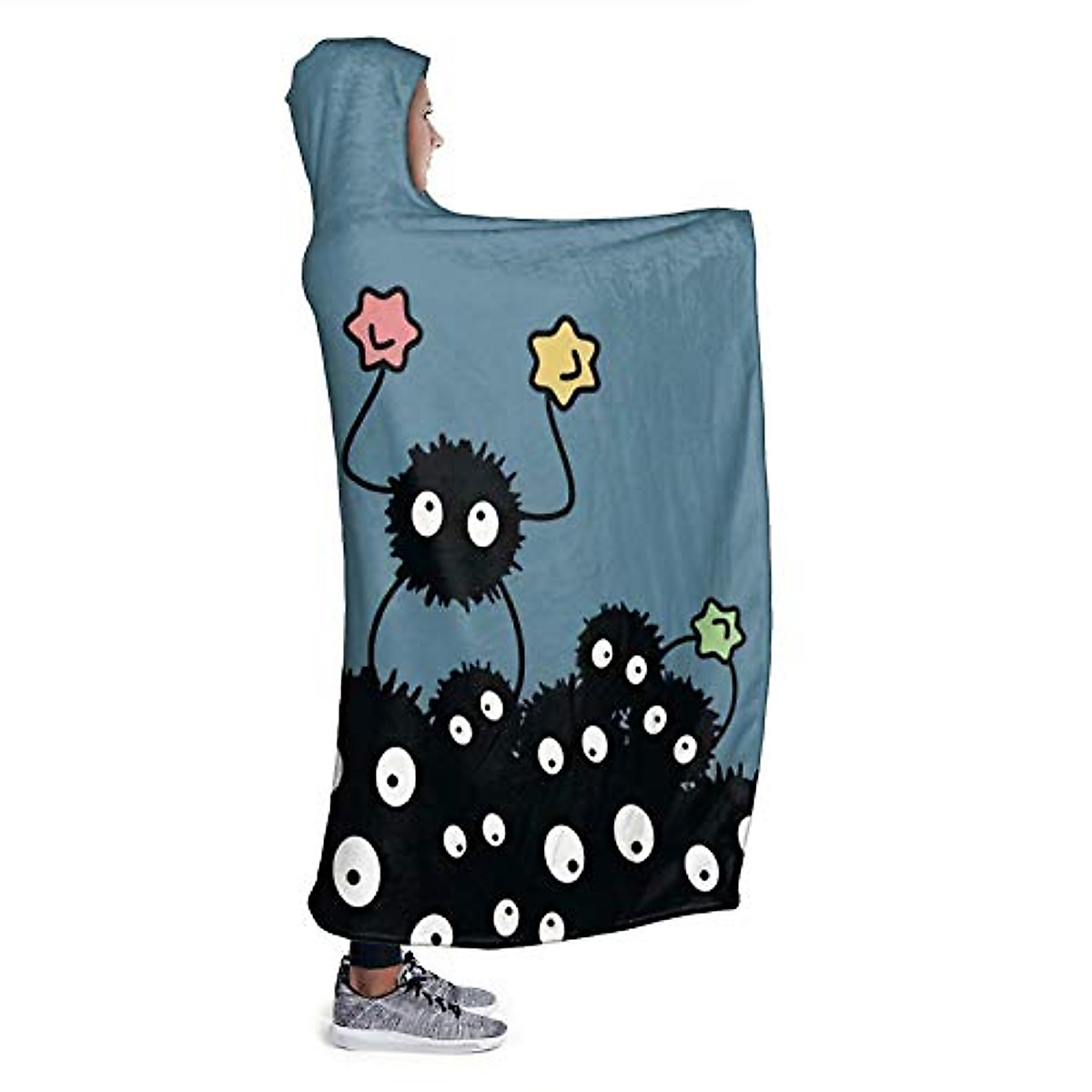 Jaxia Soot Sprites Hood Wearable Blanket for Adult Women and Men, Super Soft Comfy Warm Plush Throw with Sleeves Tv Blanket Wrap Robe Hoodie Cover for Sofa, Couch 50x40 Inch
