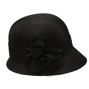 EPOCH Women's Gatsby Linen Cloche Hat with Lace Band and Flower - Black