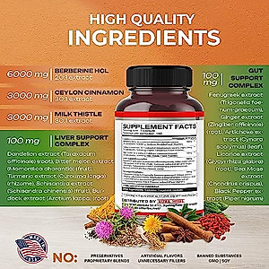 Ultra Herbs Premium Berberine 12,200MG with Cinnamon, Milk Thistle *USA Made & Test* Promotes Liver Function, Gut Health, Immunity (150 Count (Pack of 1))