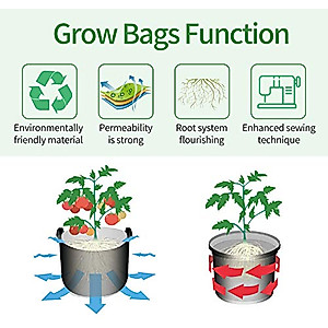 iGarden Grow Bags Tall, 10 Gallon Grow Pots 6 Pack with Handles, Heavy Duty 320G Thickened Nonwoven Fabric Plant Bag for Vegetables