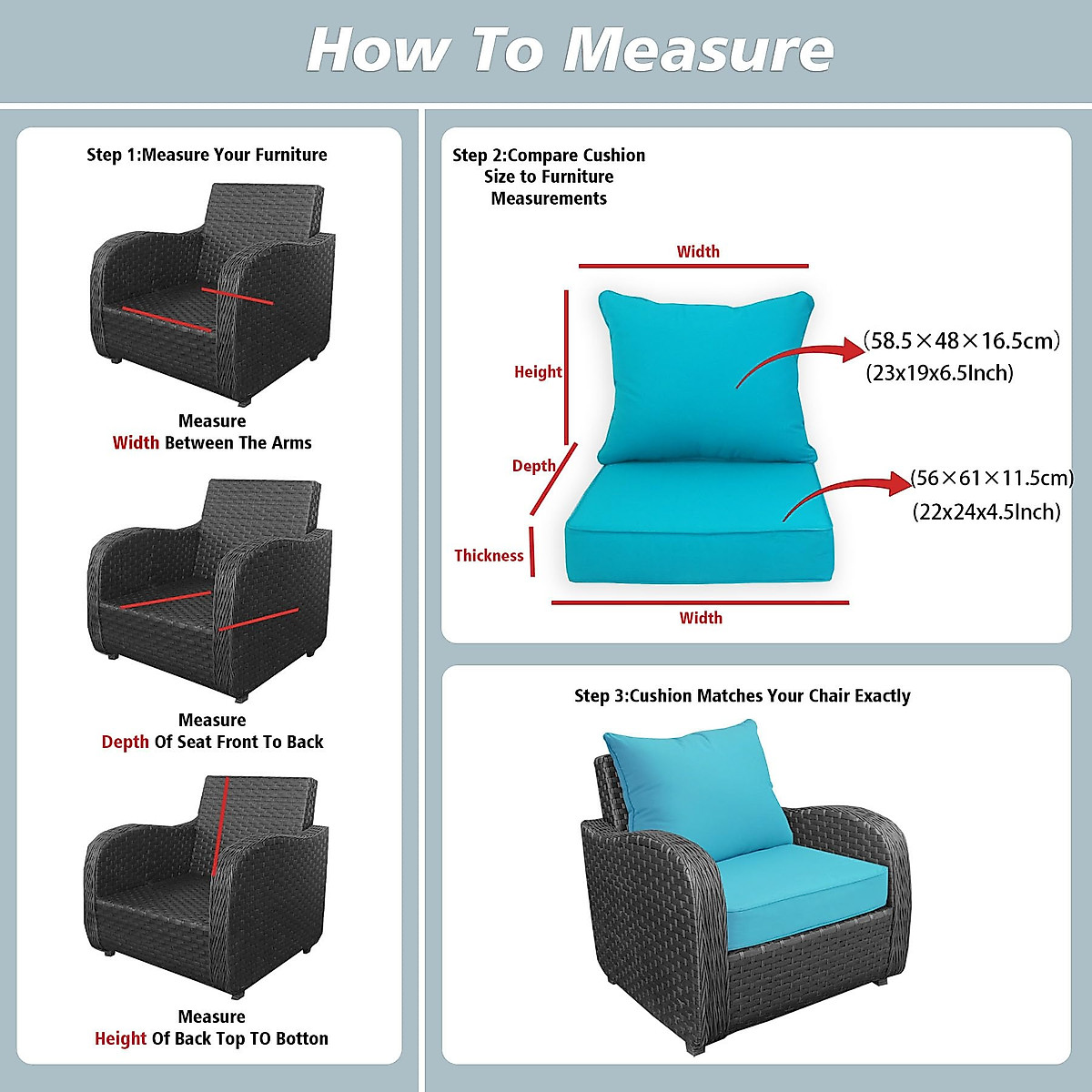 Sunshine Outdoor Indoor/Outdoor Deep Seat Patio Cushions: Resilient Foam Filling, Weather Resistant Patio Cushions,2 Sets Lake Blue