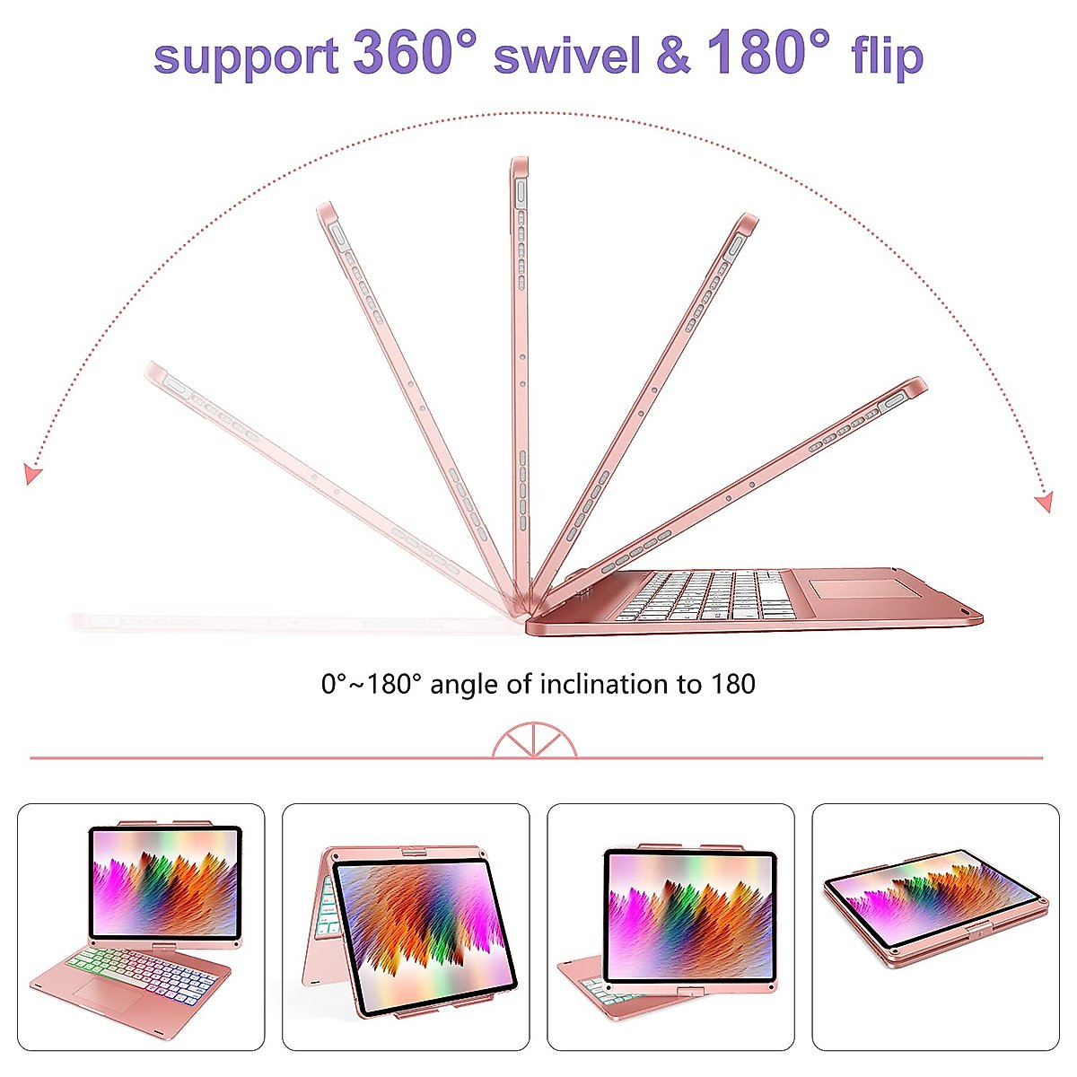Touch Keyboard Case for iPad Air 13 M2 2024, iPad Pro 12.9 Case with Keyboard 6th/5th/4th/3rd Generation, Trackpad, 360° Rotatable, Wireless Keyboard Cover, 7 Modes Rainbow Backlits with Pencil Holder
