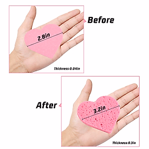 WXJ13 60 Pieces Heart Shaped Compressed Facial Sponge, Reusable Face Cleansing Sponge for Deep Facial Cleansing and Exfoliating Makeup Remover (Green, Pink, Blue)