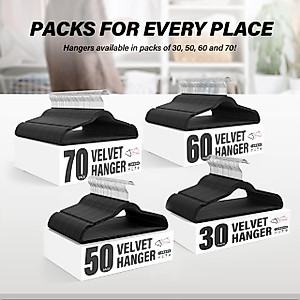 Simple Deluxe 50 Pack Non-Slip Velvet Hangers, 360° Swivel Hooks, Clothes Hangers with Shoulder Notches, Heavy Duty Coat Suit Hangers for Coats & Pants, Black