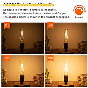 Sphoon Dimmable Tubular Led Bulb E26 led Light Bulb,T10 T30 Vintage LED Bulbs, 40 watt Equal 4W, 2700K Warm White Light Edison Lights Bulbs, AC120V, 400lm, for Chandelier Pendant Lights- 2 Pack