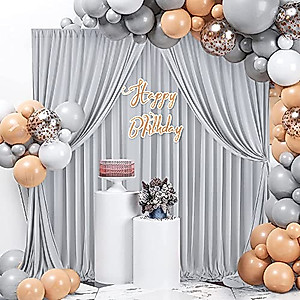 NSSONBEN Wrinkle Free 30ft×10ft Silver Grey Backdrop Curtain for Party Wedding 6 Panels 5ft×10ft Silver Grey Polyester Curtain for Backdrop Drapes Deco Birthday Baptism Photography Home