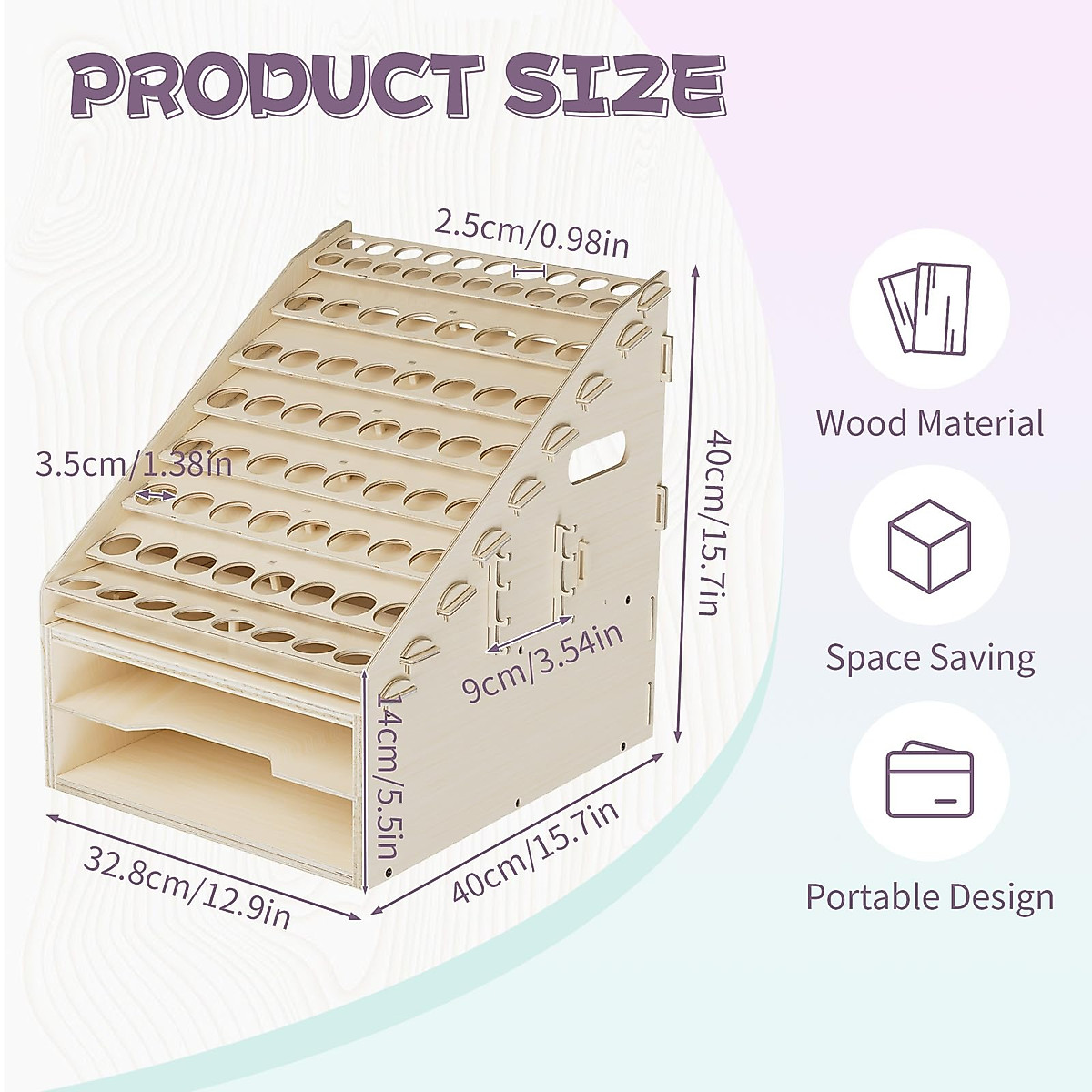 jxgzyy Wooden Paint Organizer Paint Rack with 2 Tier Open Shelves Paint Holder for 76 Paint Bottles 8 Paint Brush Craft Organizer and Storage for Art Tools Ink Bottles Miniature Paint