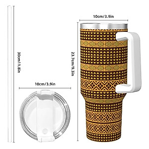 HULIBIN Yellow and Brown Triangles Print Double Deck Stainless Steel Travel Coffee Cup With Lid 40 Oz Ice Bully Cup