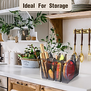 Baderke 4 Pcs Freezer Organizer Bins with Wheel Gray Plastic Narrow Storage Containers for Fruit (10 x 13.3 x 3.5'')