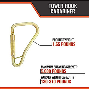 Malta Dynamics Fall Protection Carabiner Clip, High Strength Professional Grade, OSHA/ANSI Compliant (Large Tower Hook, 1 Pack)