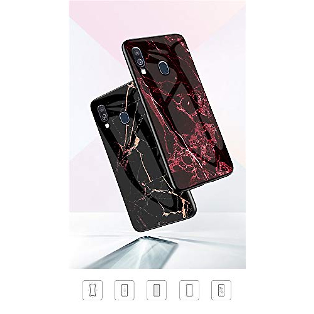 JZ Marble Glass Phone Case for Samsung Galaxy A40 with [Soft Edge + Tempered Glass Back Cover] - Pigeon Marble