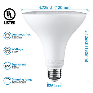 TORCHSTAR PAR38 LED Flood Light Outdoor Bulbs, Dimmable Bright Waterproof PAR38 LED Bulb, 120W Equivalent, 1250LM, 4000K Cool White, 15W, E26 Base, UL & Energy Star Listed, Pack of 6