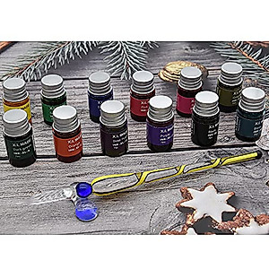 SIPLIV Glass Dip Pen Ink Set Crystal Spiral Pattern Dip Pen Ink Set with 12 Colorful Inks, Calligraphy Pens Kits for Art, Writing, Signatures, Desktop Decoration - Yellow
