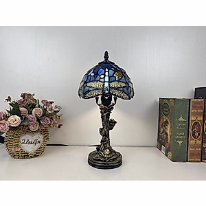 LGWW Tiffany Style Table Lamp Dragonfly Style Rose Base Stained Glass Bedside Lamp Antique Luxurious Bedside Desk Reading Light 15X8X8 Desk Light Metal Base Decor Bedroom Living Room Home Office