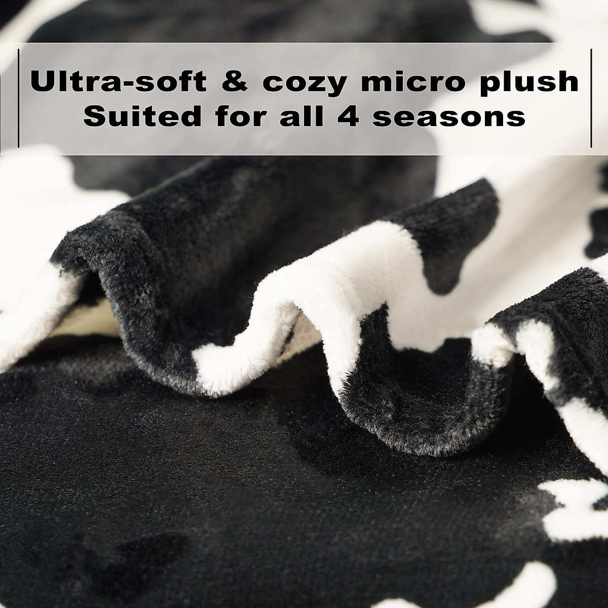 Cow Print Blanket Soft Fleece Flannel Lightweight Cozy Baby Blankets Warm Black and White Cow Throw Blanket Baby Seat Couch Bed Cow Bedding Baby Boys Girls Toddler Infant Newborn 40x50 inch