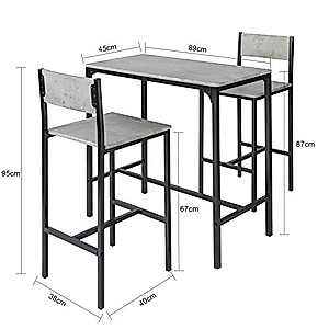 Haotian OGT03-HG, Bar Set-1 Bar Table and 2 Stools, 3 Pieces Home Kitchen Breakfast Bar Set Furniture Dining Set, 33.7 ”Height Table