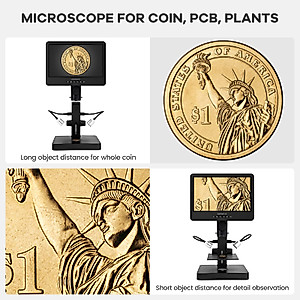 Andonstar AD249S-P 10.1 Inch HDMI Digital Microscope, 4000x 3 Lens 2160P UHD Video Record, Biological Microscope Kit for Adults and Kids, Coin Microscope for Error Coins, Prepared Slides, 32G SD Card