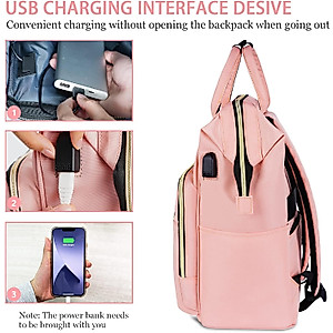 Ytonet Pink Laptop Backpack for Women, 15.6 Inch Anti theft Backpack with USB Charging Port, Water Resistant Travel Carry On Backpack with Laptop Compartment for Work/Nurse/Teacher, Pink