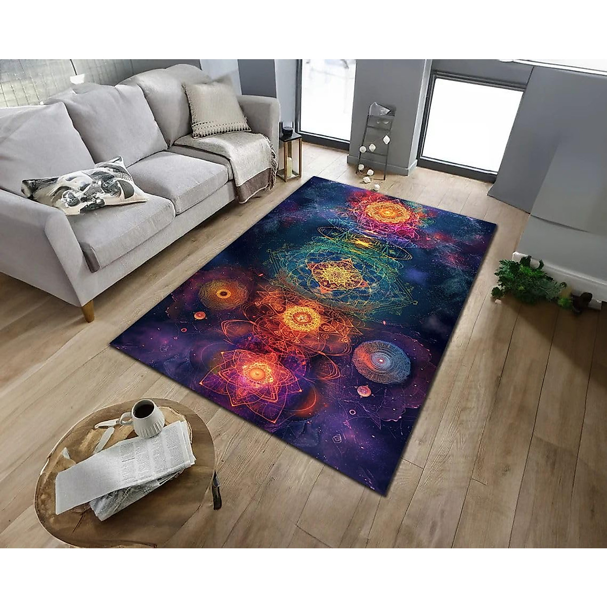 Owingus Design Chakra Rug, Yoga Carpet, Chakras Rugs Home Decor, Chakra Meditation Spiritual Yoga Print Area Rugs Floor Mat, Non-Slip Carpet for Living Room Bedroom Kitchen 96, 5x8 ft
