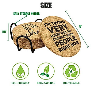 Homythe Funny Drink Coasters, 6 Pcs Coffee Coasters with Metal Holder, Fold in The Cheese Bar Coasters - Cute Birthday Christmas Housewarming Gifts