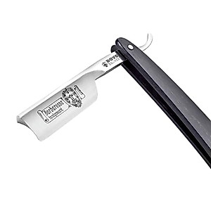DOVO Barbarossa Moustache 46581 German Straight Razor | Carbon Steel | 5/8 Size | Full Hollow Ground | Round Point | Shortened Cutting Length | Ebony Wood Handle |, 1 ct.
