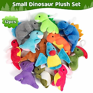 Mocoosy 12 Pack Dinosaur Plush Set, Mini Dinosaur Stuffed Animals Bulk for Kids Tiny Dinosaur Plush Party Favors, Dinosaur Playset Keychain Plushies Toddler Birthday Party Supplies Goodie Bag Stuffers