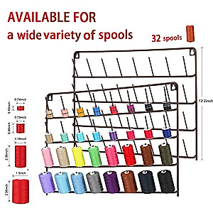 MOOACE 32 Spools Thread Rack Wall-Mounted 2 Pack, Spool Holder with Hanging Hooks, Metal Serger Thread Storage for Sewing Craft Room, Embroidery Thread,