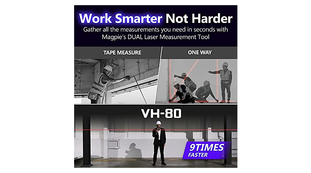 The First Bilateral Laser Measurement Tool - MAGPIE VH-80, 262ft/80m Dual Laser Distance Meter ...