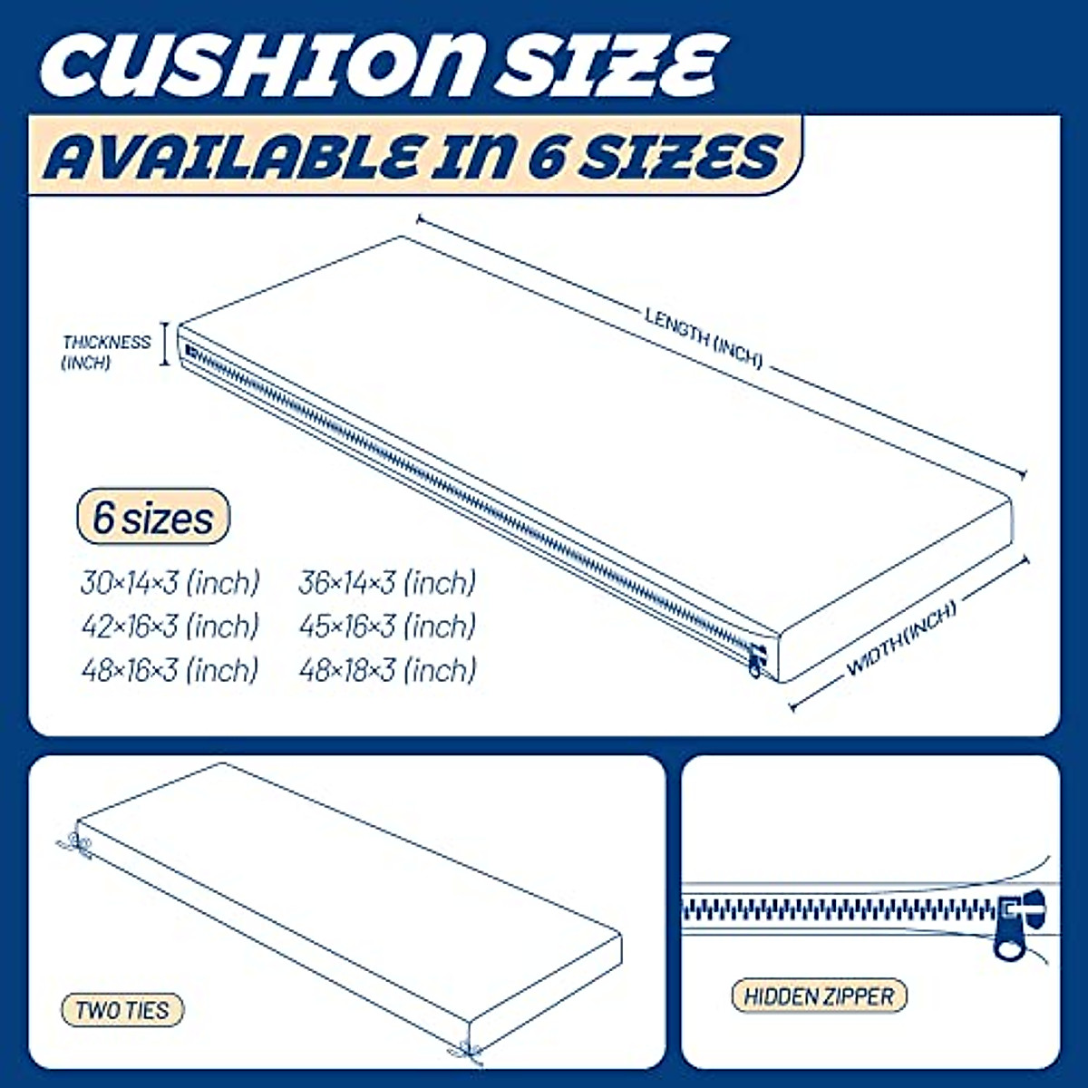 sutailocus Bench Cushion Double Piping Outdoor Bench Cushion,Custom Bench Cushions for Indoor/Outdoor Furniture, for Window/Piano/Porch Swing/Dining/Kitchen Bench (30x14x3, Brown)