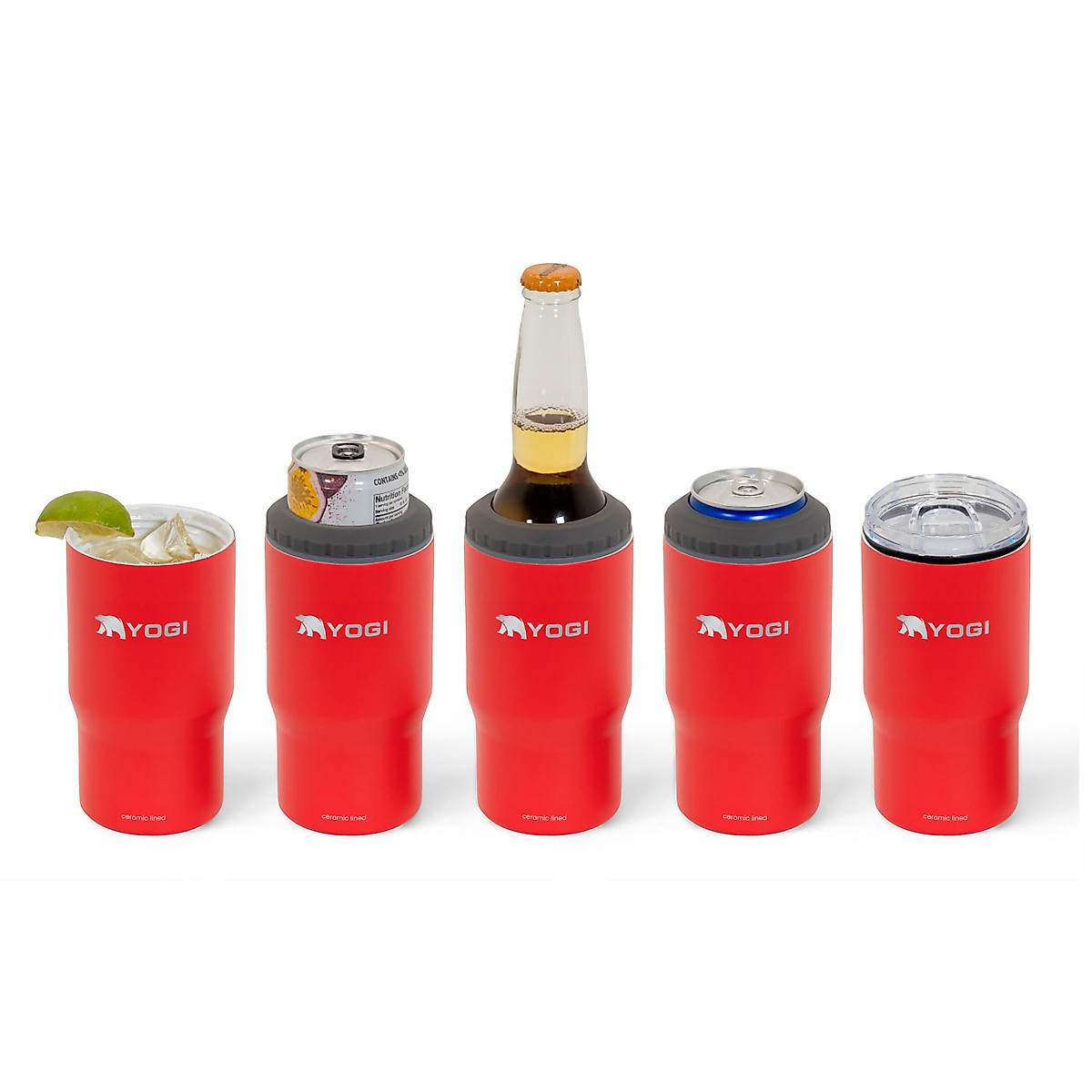 YOGI Voyager One Ceramic Lined All-In-One Tumbler Can Bottle Cooler - 12oz Code Red