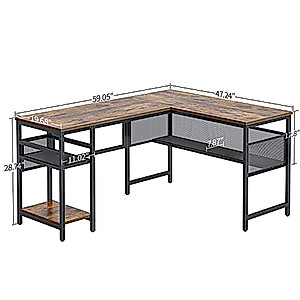 CubiCubi L Shaped Desk with Storage, 59.1 Inch Corner Computer Desk with Shelves, Home Office Workstation for Study or Working, Rustic Brown